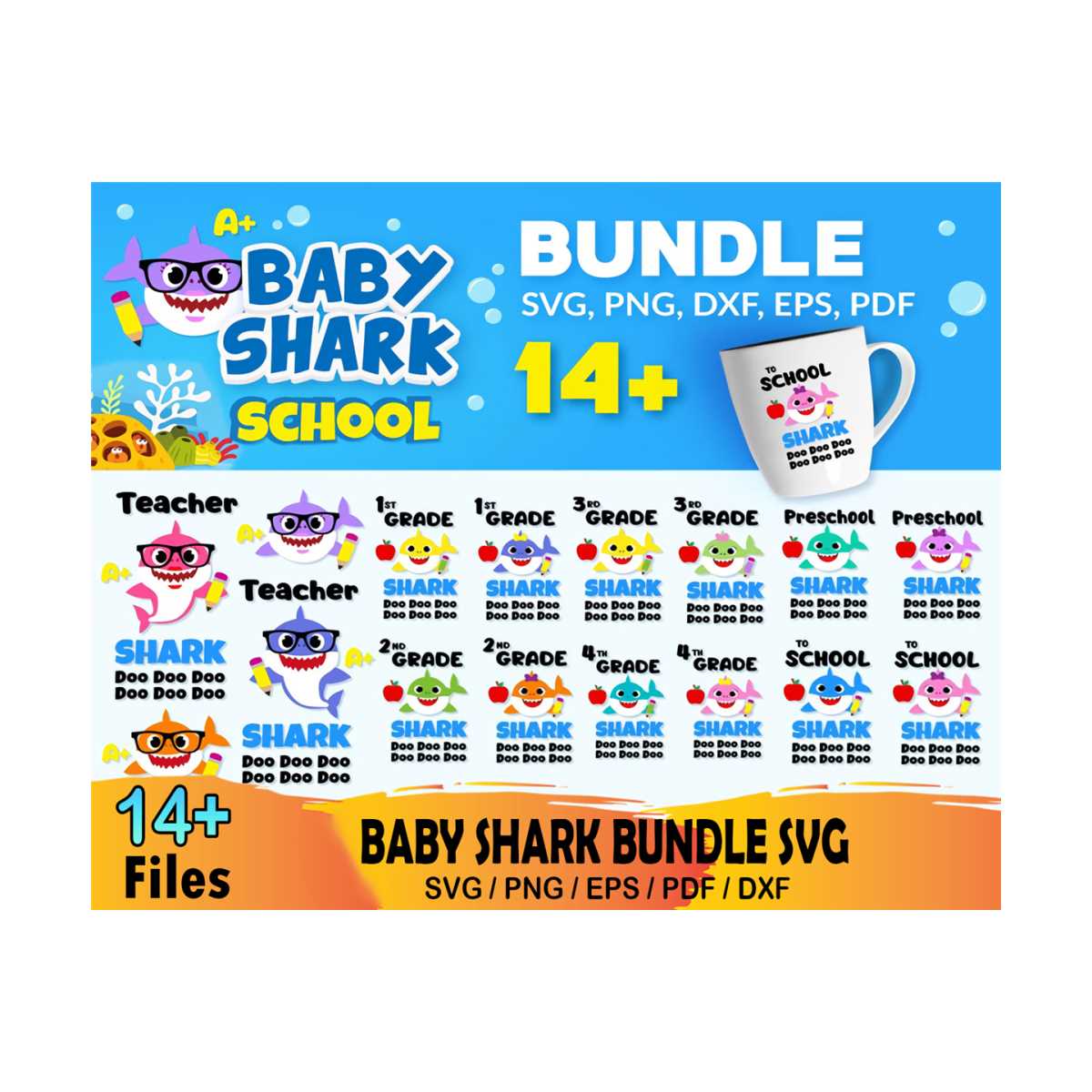 14 Baby Shark School Bundle Svg, School Svg, Teacher Shark S | Inspire ...