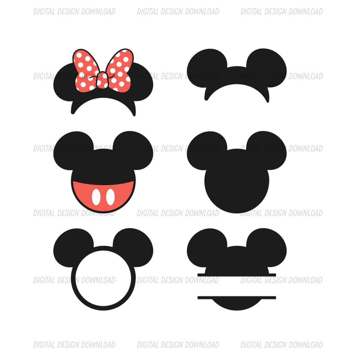 Mickey Mouse Head Bundle SVG, Minnie Mouse SVG, Mickey & Min | Inspire ...