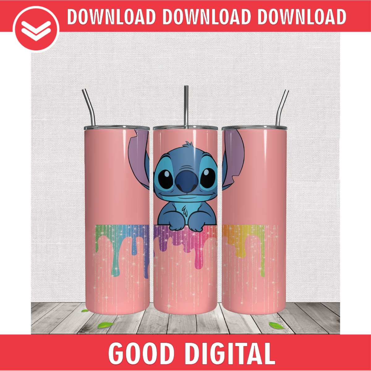 Stitch Color Dripping Design 20oz Tumbler Wrap PNG | Inspire Uplift