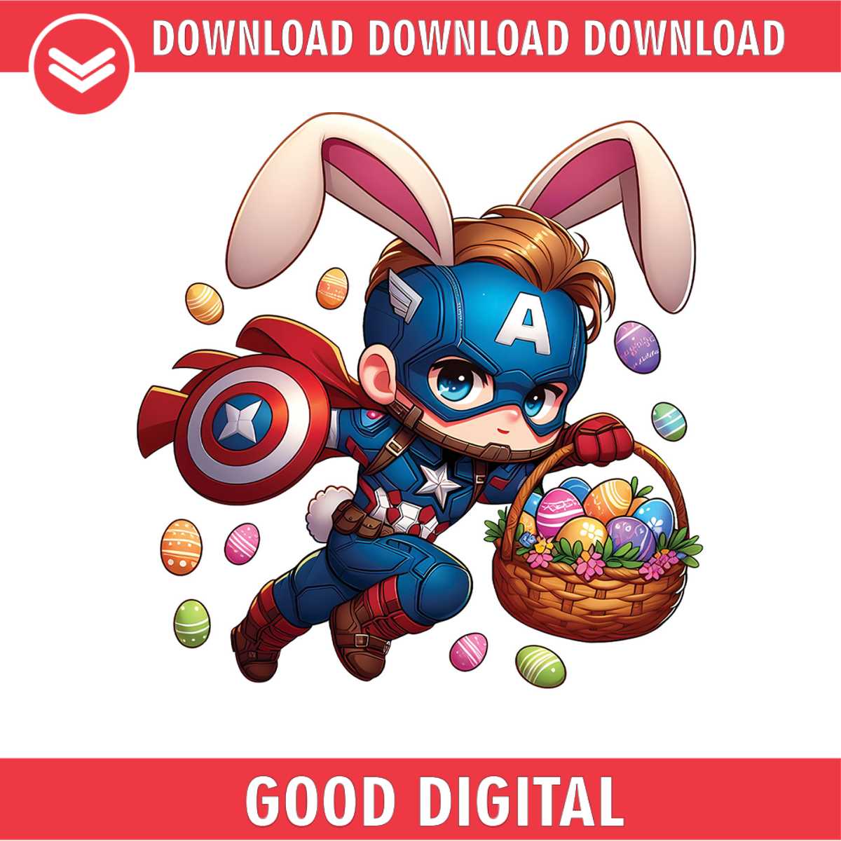 Bunny Chibi Captain America Happy Easter PNG | Inspire Uplift