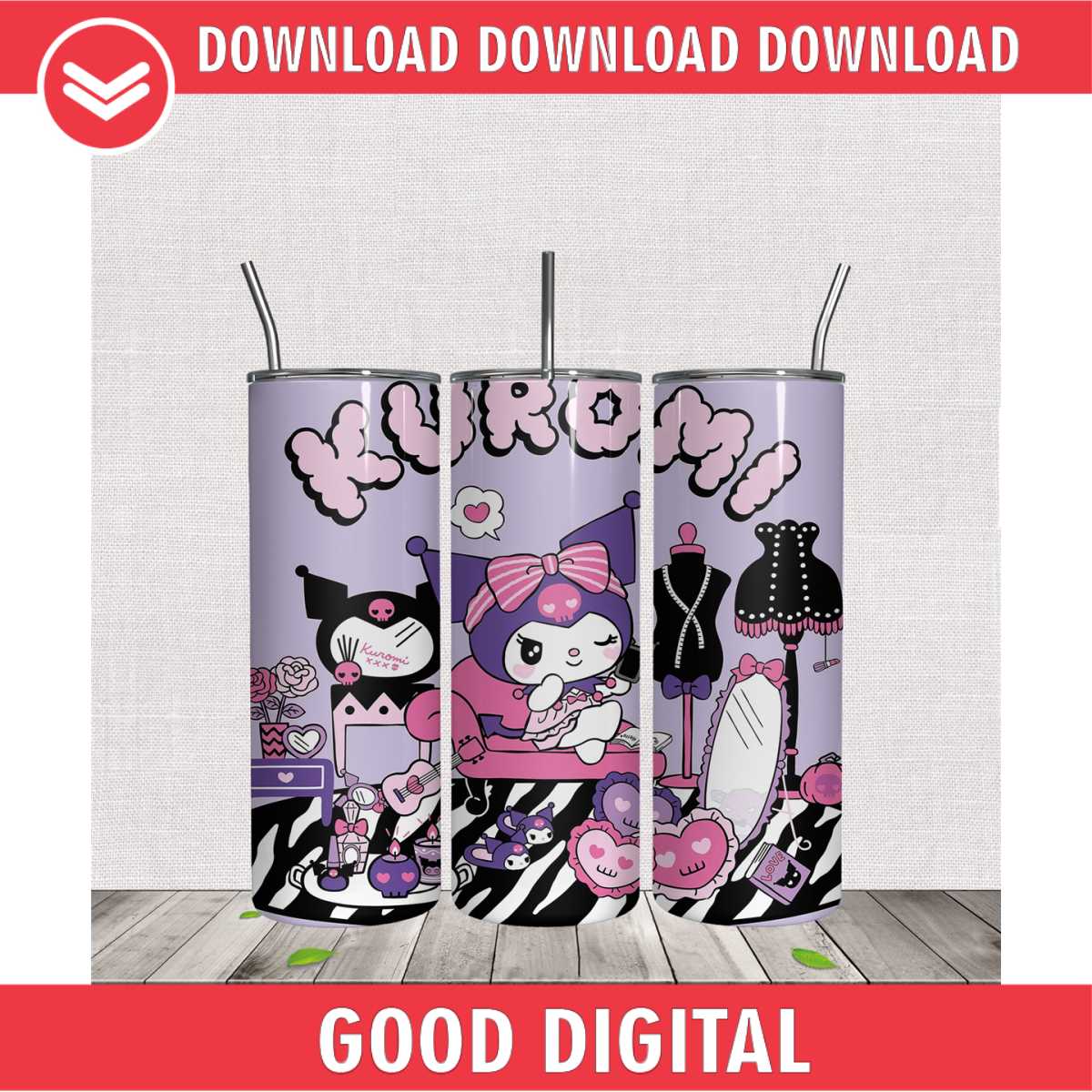 Kuromi Purple Kawaii 20oz Tumbler Wrap PNG | Inspire Uplift