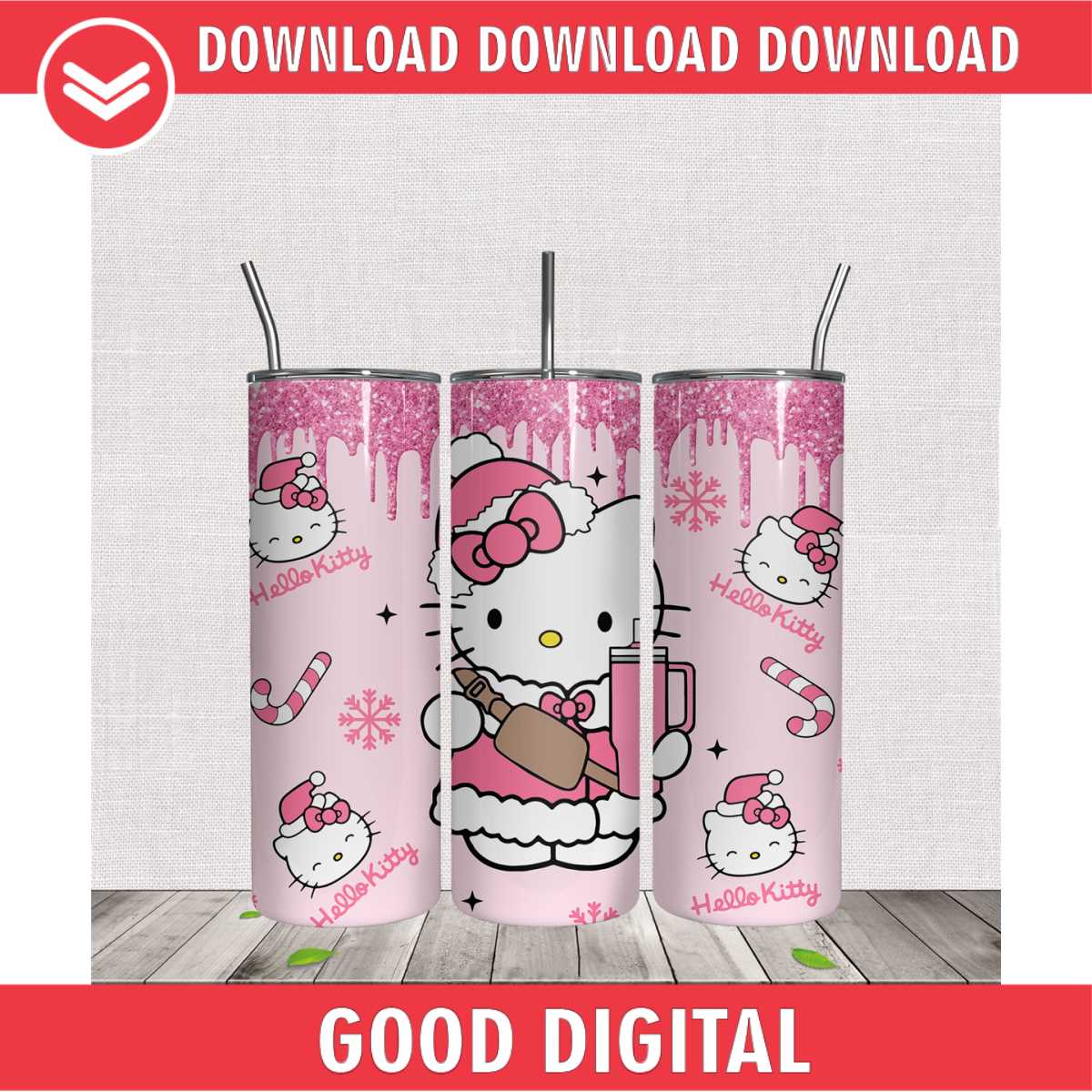 Cute Hello Kitty Pink Christmas Tumbler Wrap PNG | Inspire Uplift