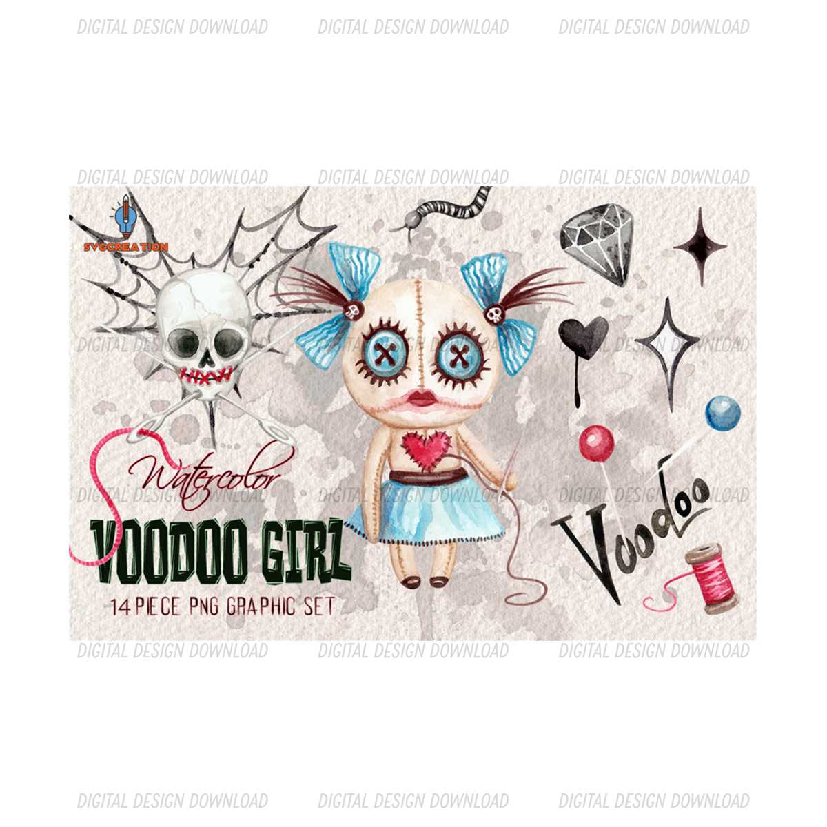 Watercolor Voodoo Girl Halloween Magic Clip Art Collection, | Inspire ...