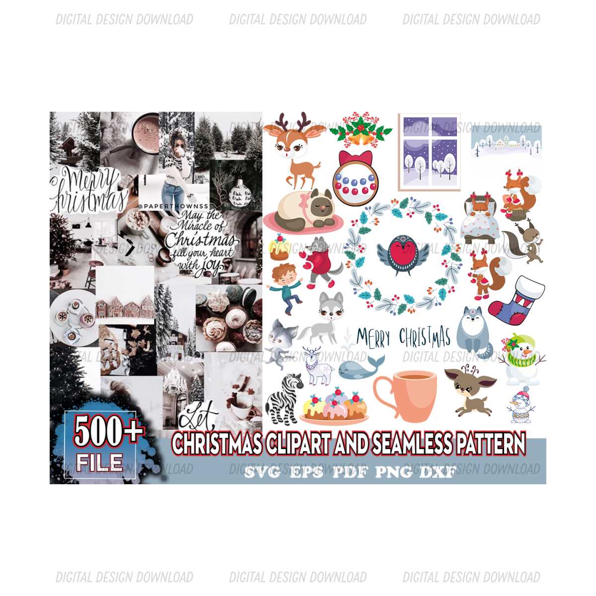 500 Christmas Clipart And Seamless Pattern Bundle, Christmas | Inspire ...