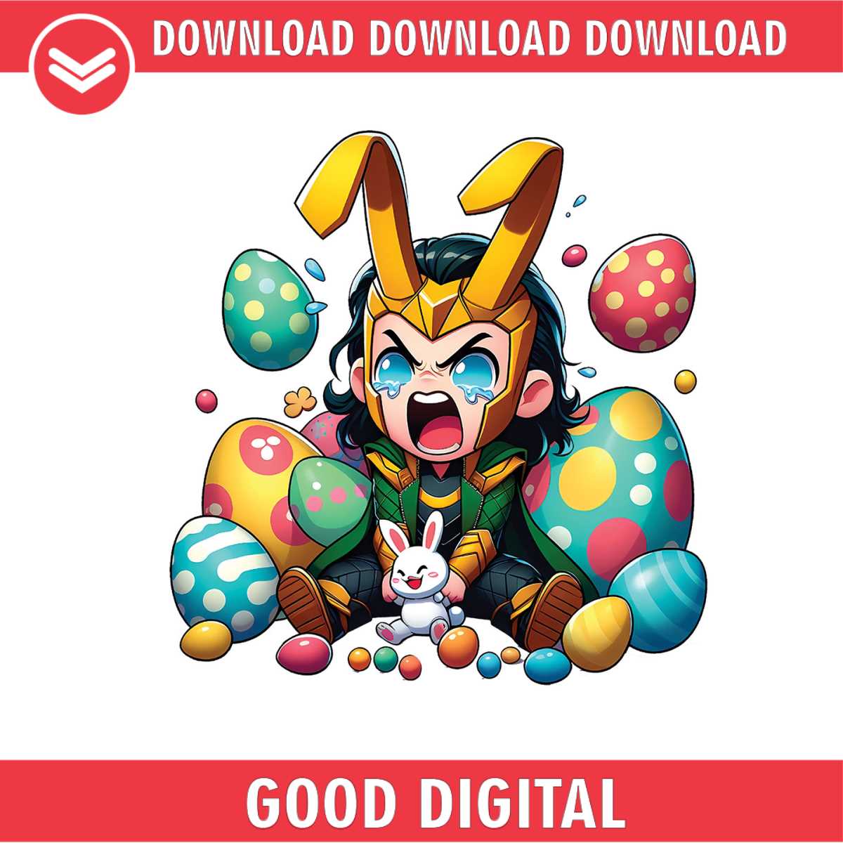 Superhero Chibi Loki Happy Easter Eggs PNG - Inspire Uplift