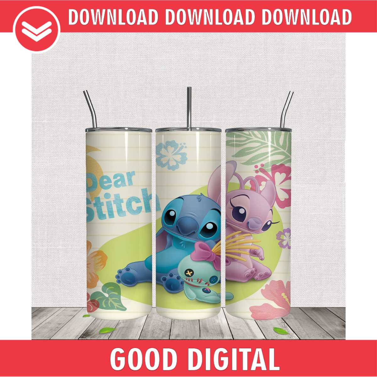 Dear Stitch & Angel Design 20oz Tumbler Wrap PNG | Inspire Uplift