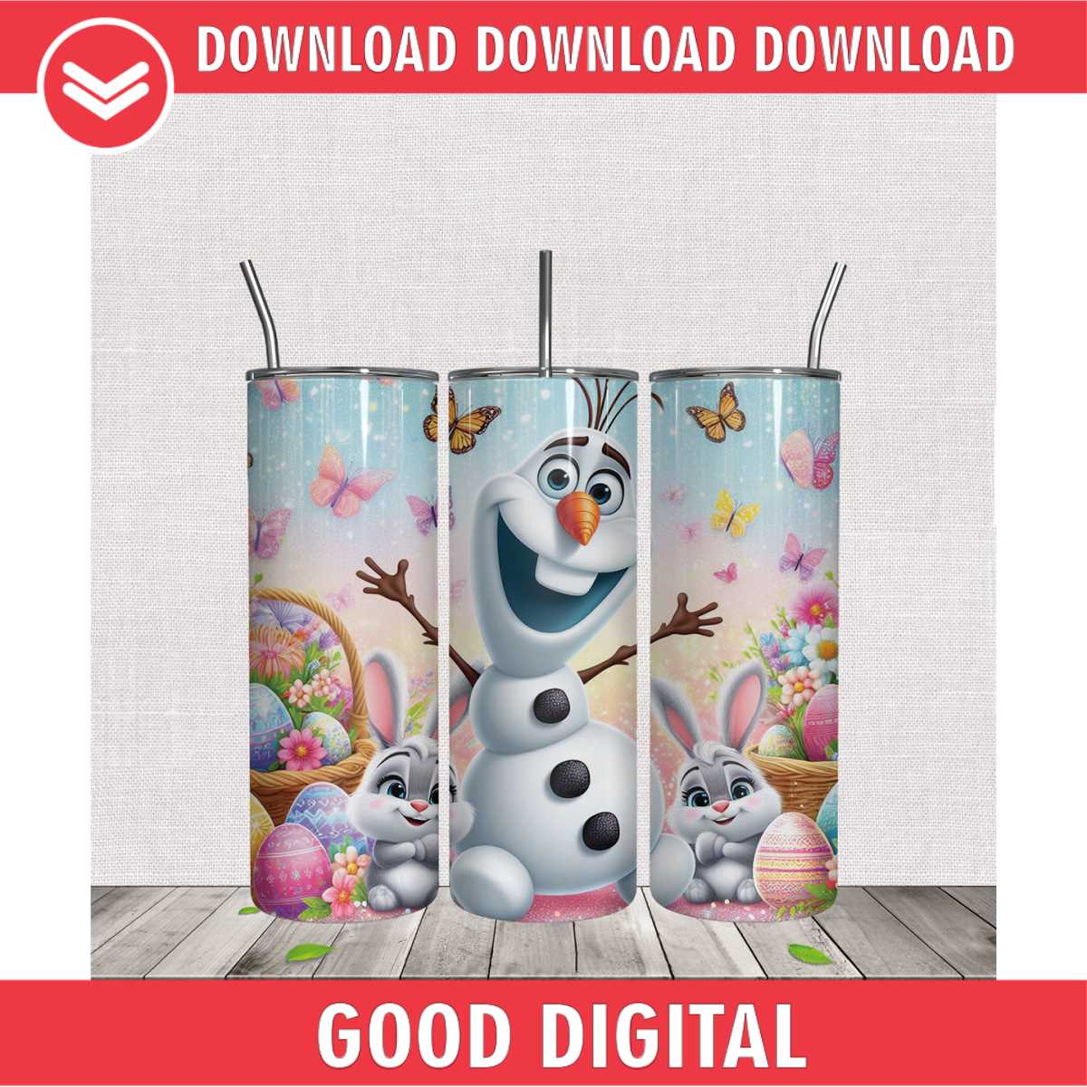 Olaf Frozen Happy Easter Skinny Tumbler Wrap PNG | Inspire Uplift
