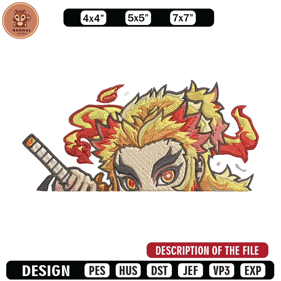 Rengoku Peeker Embroidery Design, Demon slayer Embroidery, E | Inspire ...