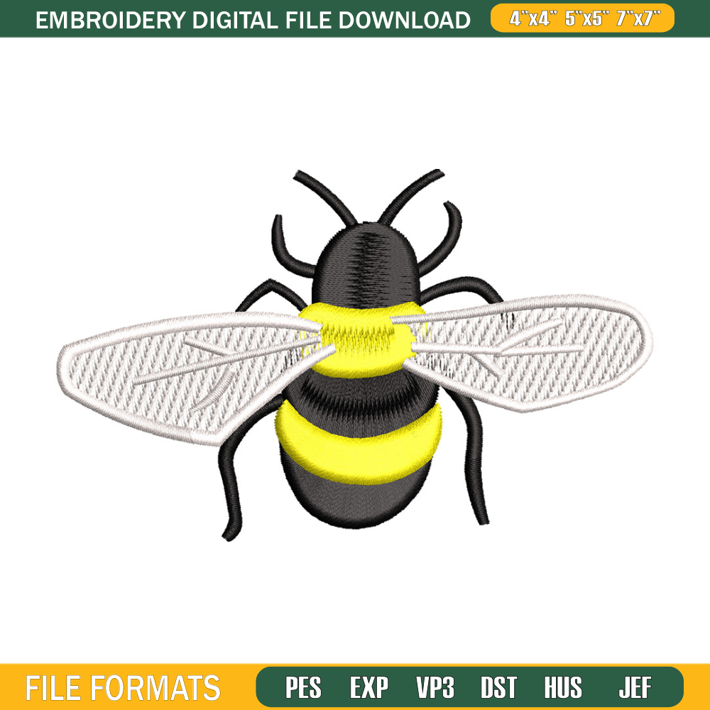 Bee yellow embroidery design, Bee embroidery, Embroidery fil | Inspire ...