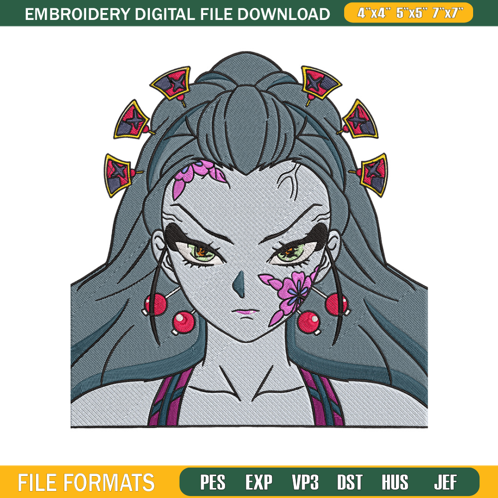 Daki face Embroidery Design, Demon slayer Embroidery, Embroi | Inspire ...