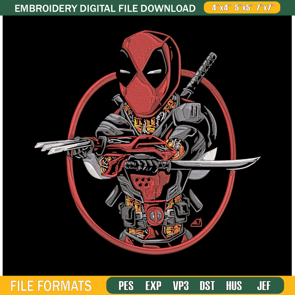Deadpool circle Embroidery Design, Deadpool Embroidery, Embr | Inspire ...
