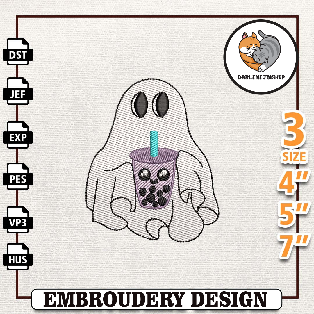 Boba Boo Embroidery Design, Instant Download, Little Ghost W | Inspire ...