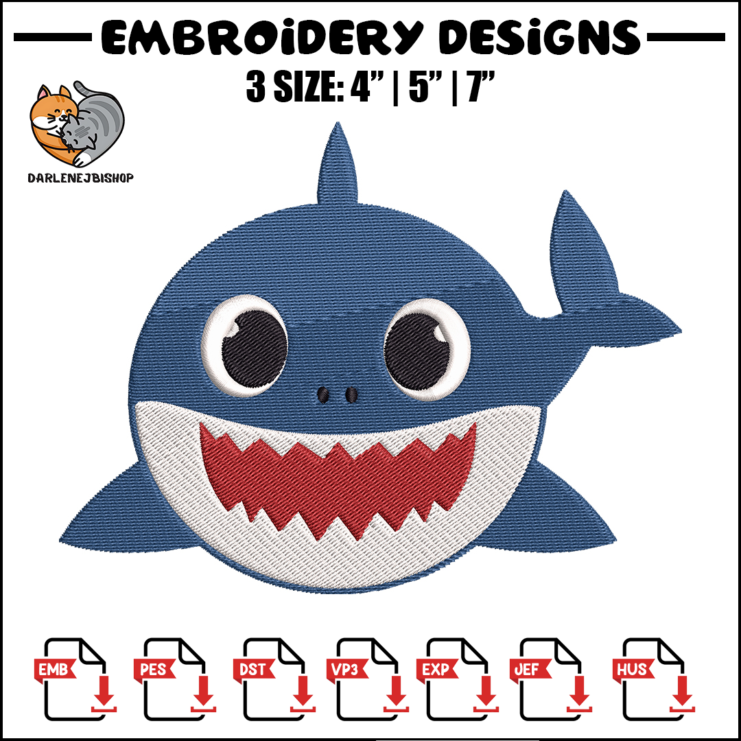 Baby Shark Embroidery Design, Shark Embroidery, cartoon shir | Inspire ...
