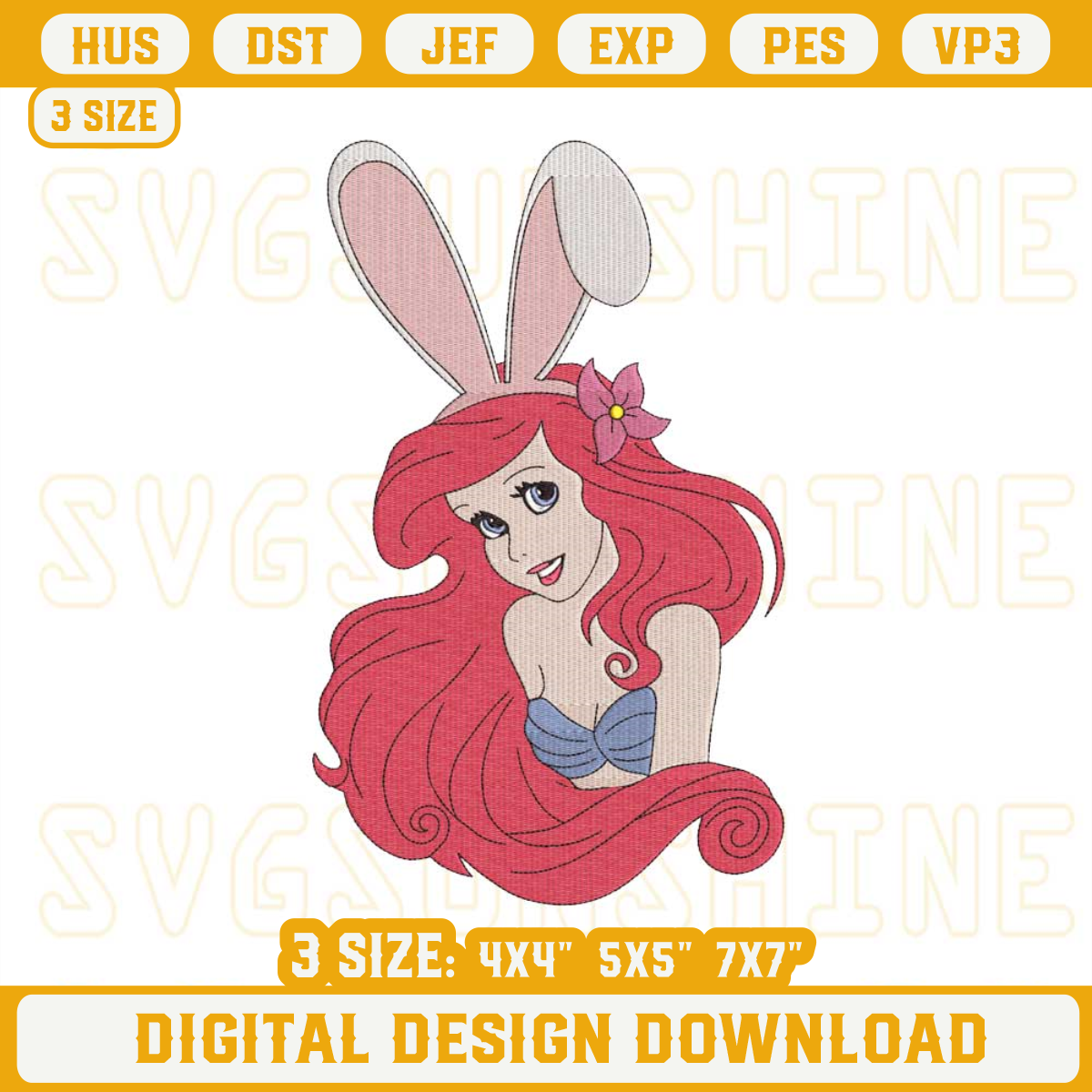 Ariel The Little Mermaid Bunny Easter Embroidery Designs | Inspire Uplift