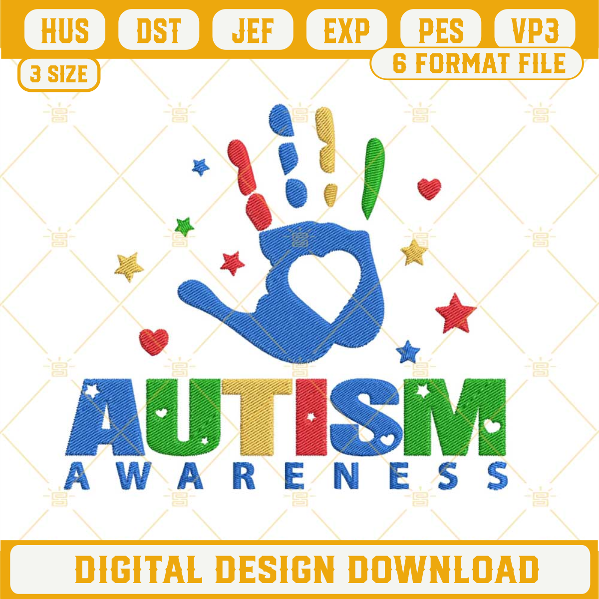 Autism Awareness Handprint Machine Embroidery Design Files | Inspire Uplift