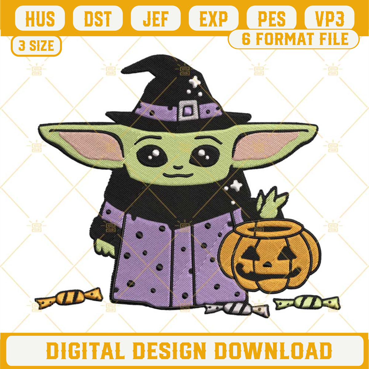 Baby Yoda Halloween Embroidery Designs, Baby Yoda Machine Em | Inspire ...