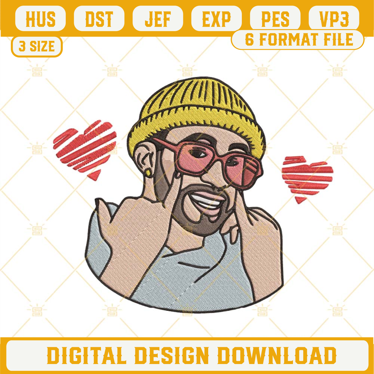 Bad Bunny Valentine Heart Embroidery Design Files | Inspire Uplift