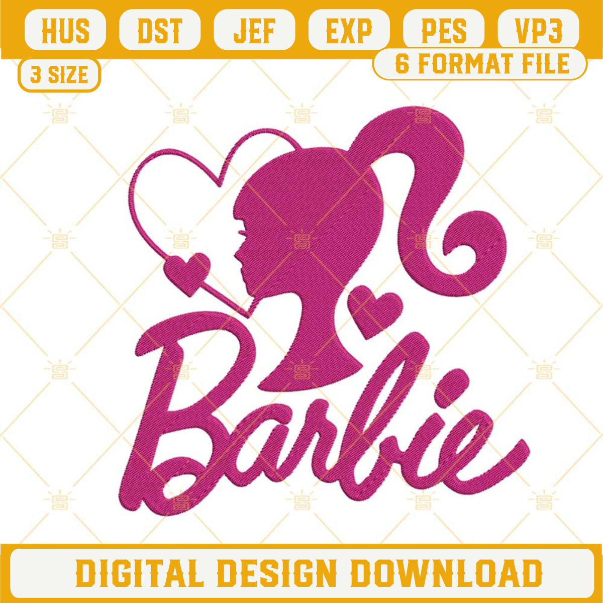 Barbie Embroidery Designs, Pink Doll Embroidery Pattern File | Inspire ...
