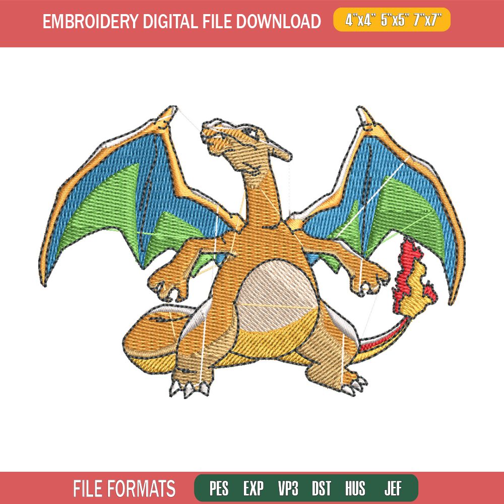 Charizard embroidery design, Pokemon embroidery, Anime desig | Inspire ...