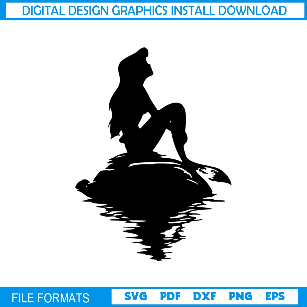 Princess Ariel Sitting On The Stone Ledge Silhouette SVG | Inspire Uplift