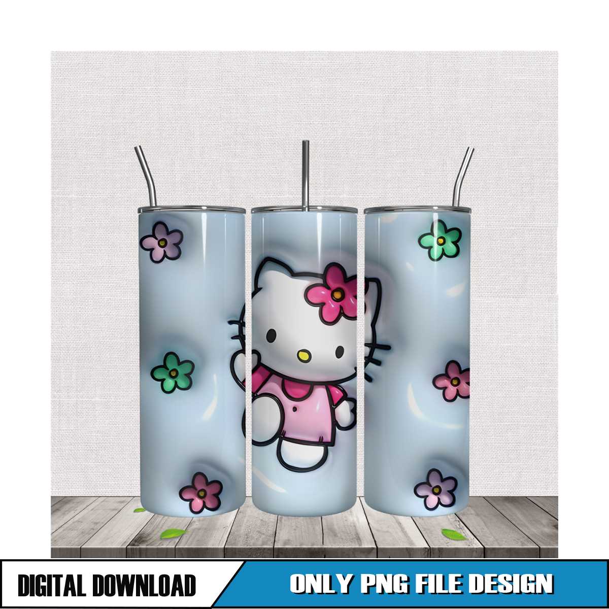 Hello Kitty 3D Puff 20oz Skinny Tumbler Wrap PNG | Inspire Uplift