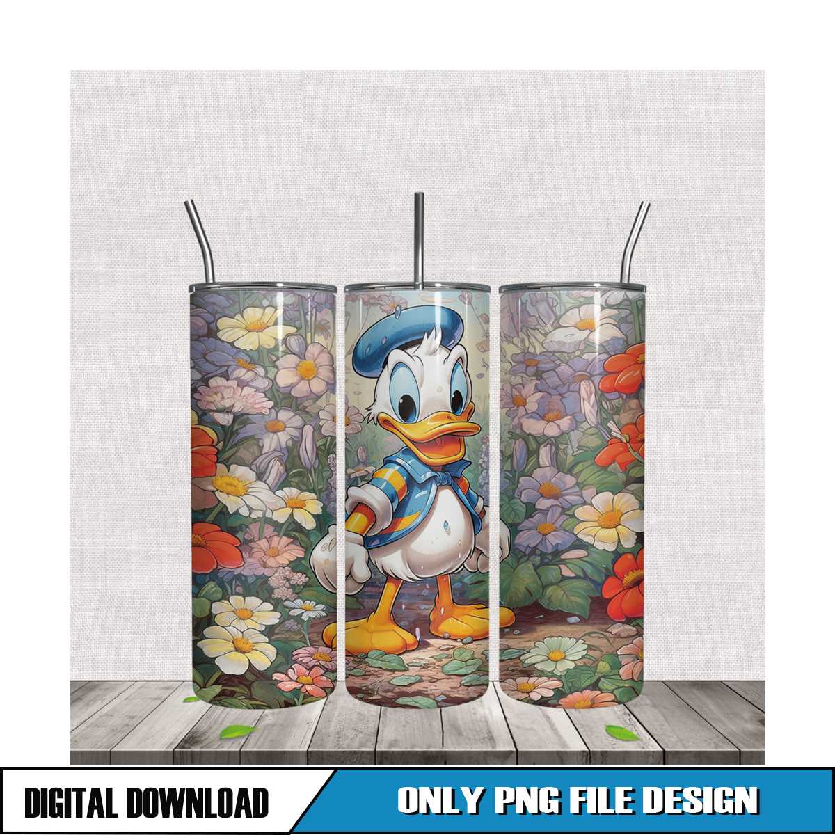 3D Flower Disney Donald Duck Tumbler Wrap PNG - Inspire Uplift