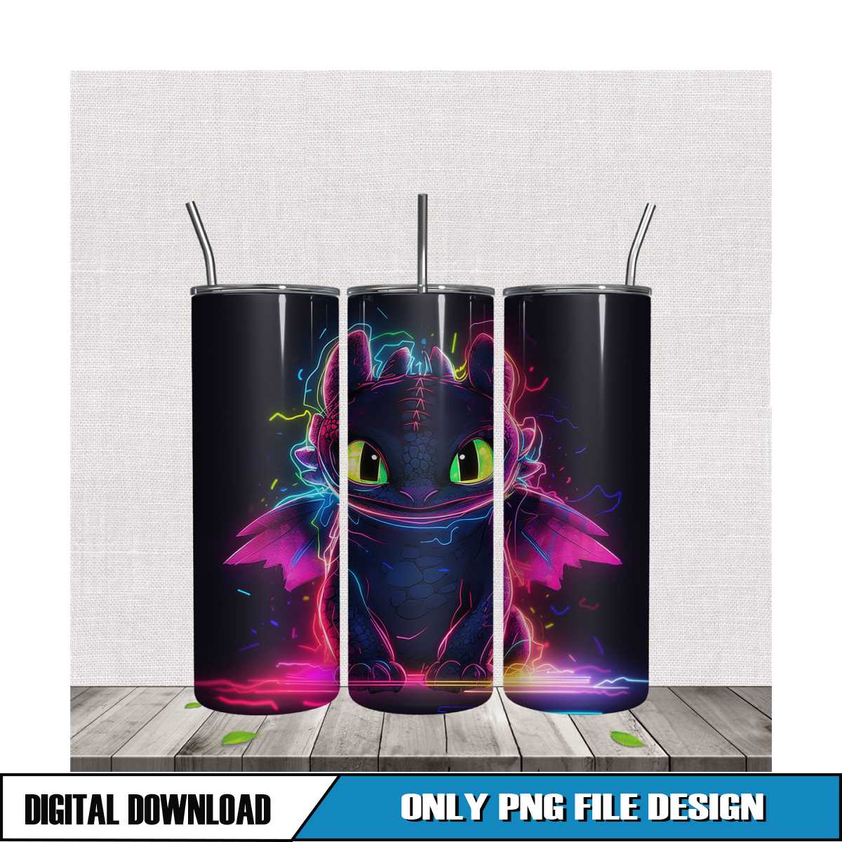 3D Neon Color Toothless Dragon Tumbler Wrap PNG | Inspire Uplift
