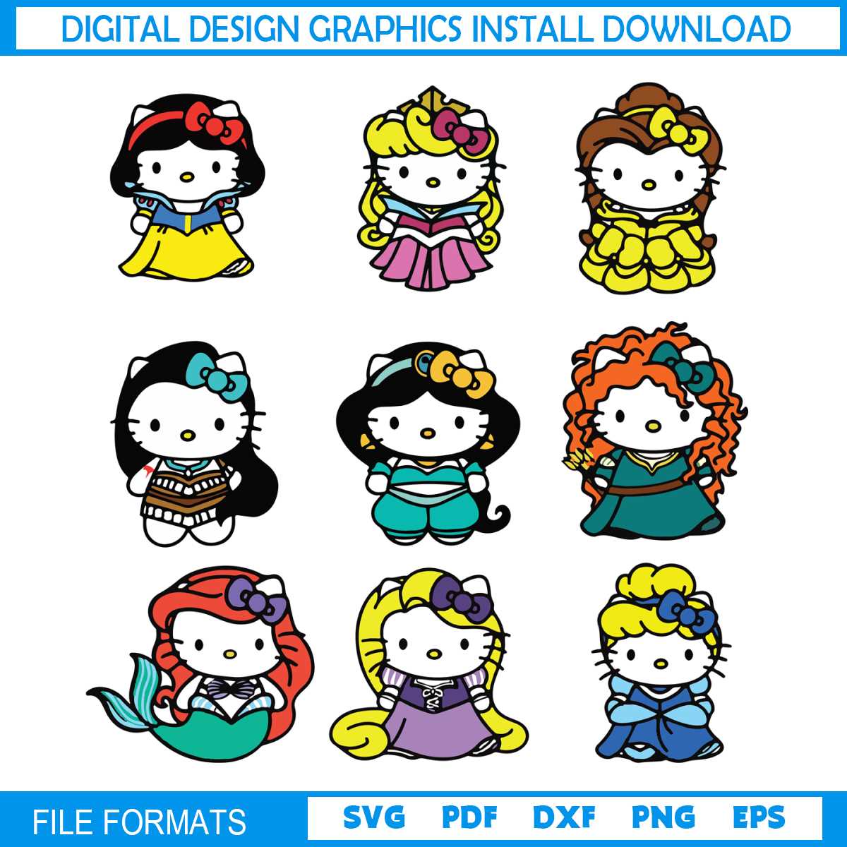 Hello Kitty Disney Princess Svg, Hello Kitty Svg, Ariel Svg, | Inspire ...