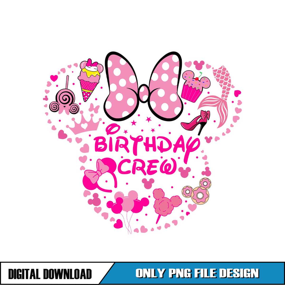 Minnie Mouse Mermaid Tail Birthday Crew PNG | Inspire Uplift
