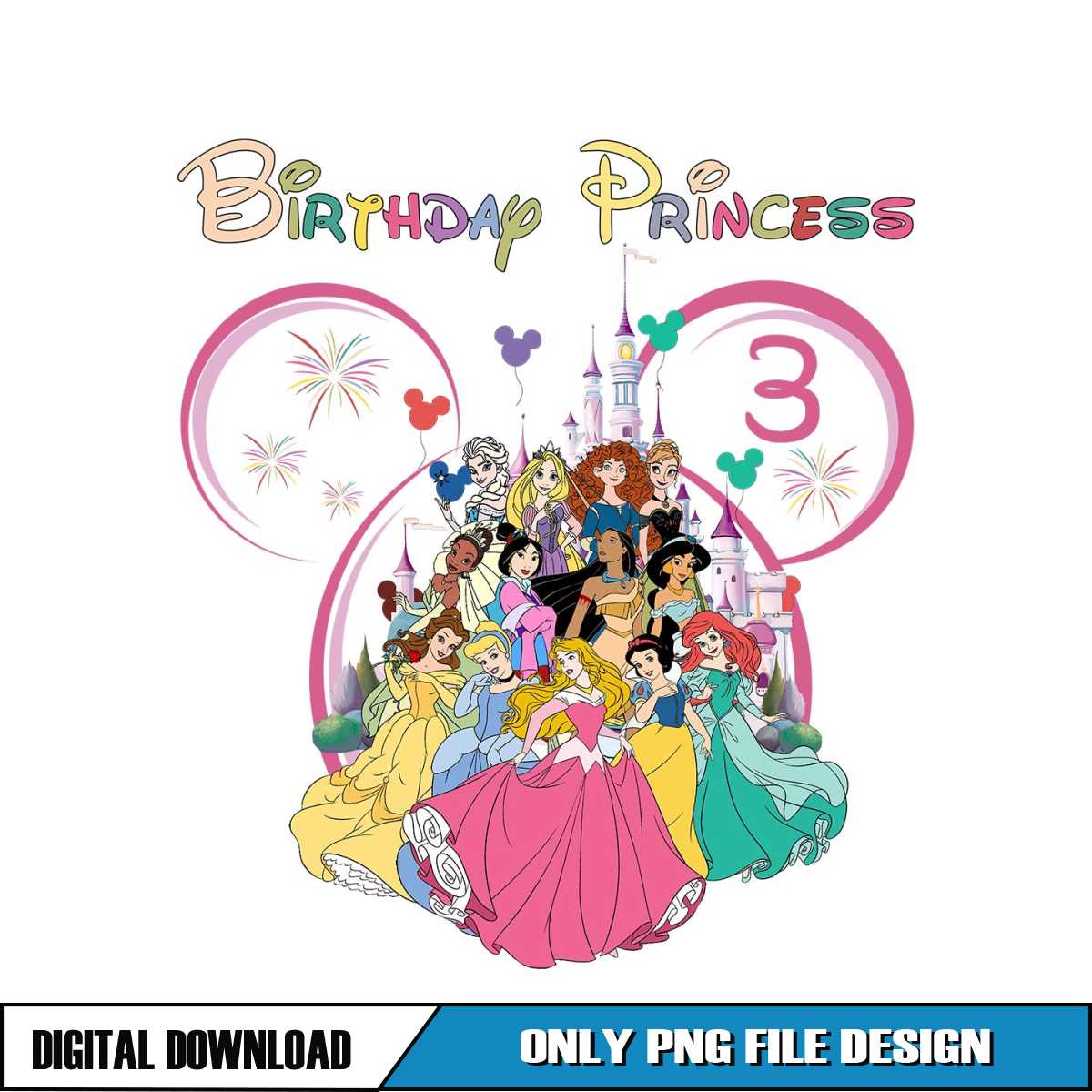 Disney Mouse Happy 3rd Birthday Princess PNG | Inspire Uplift