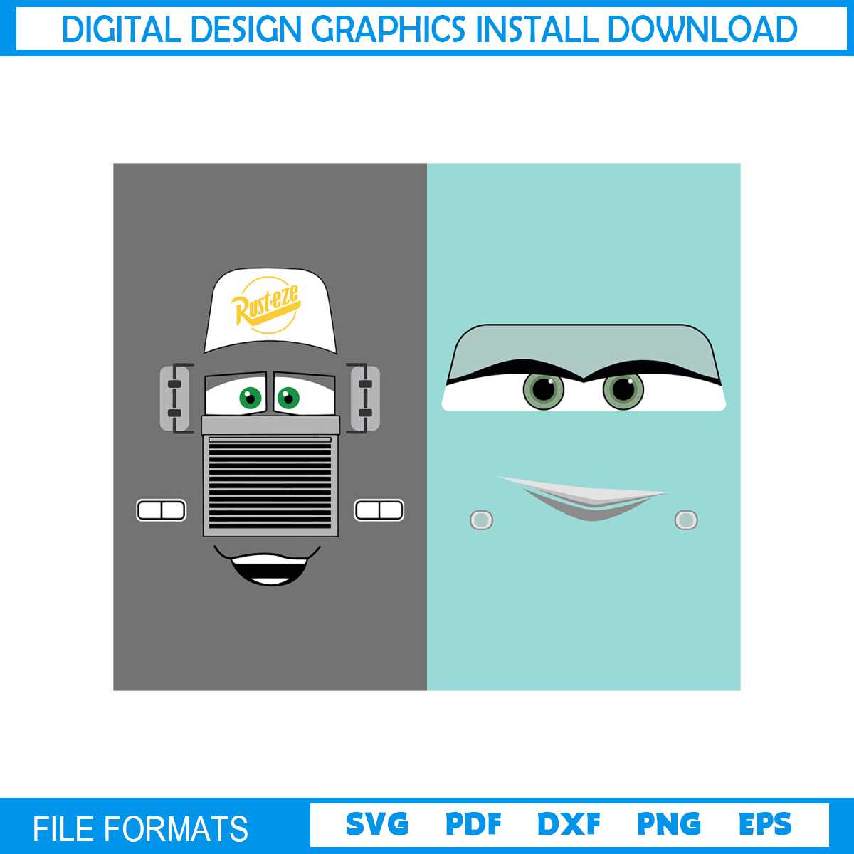 Disney Pixar Cars Mack and Flo Face Poster SVG | Inspire Uplift