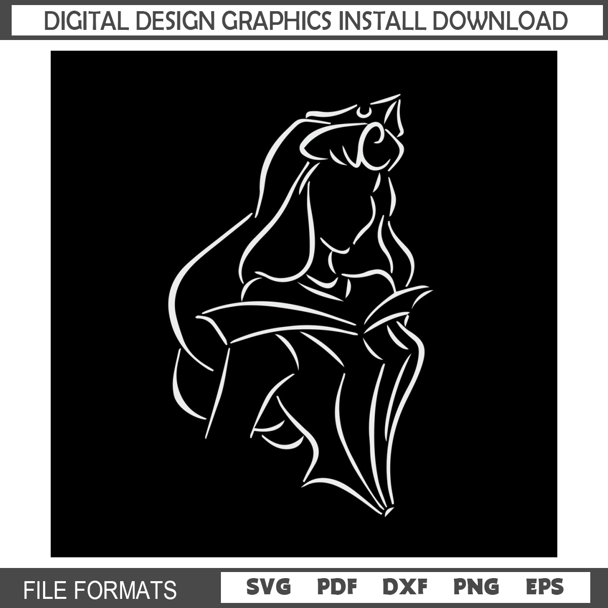 Disney Sleeping Beauty Princess Aurora White Outline SVG | Inspire Uplift