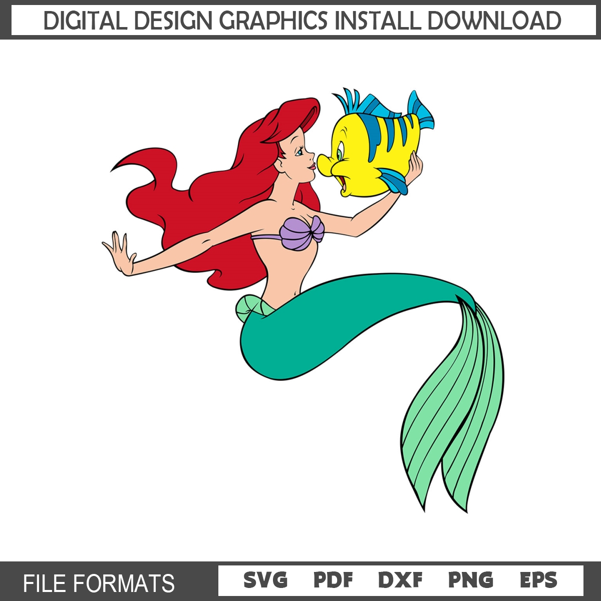 The Little Mermaid Ariel and Flounder Fish SVG Clipart | Inspire Uplift