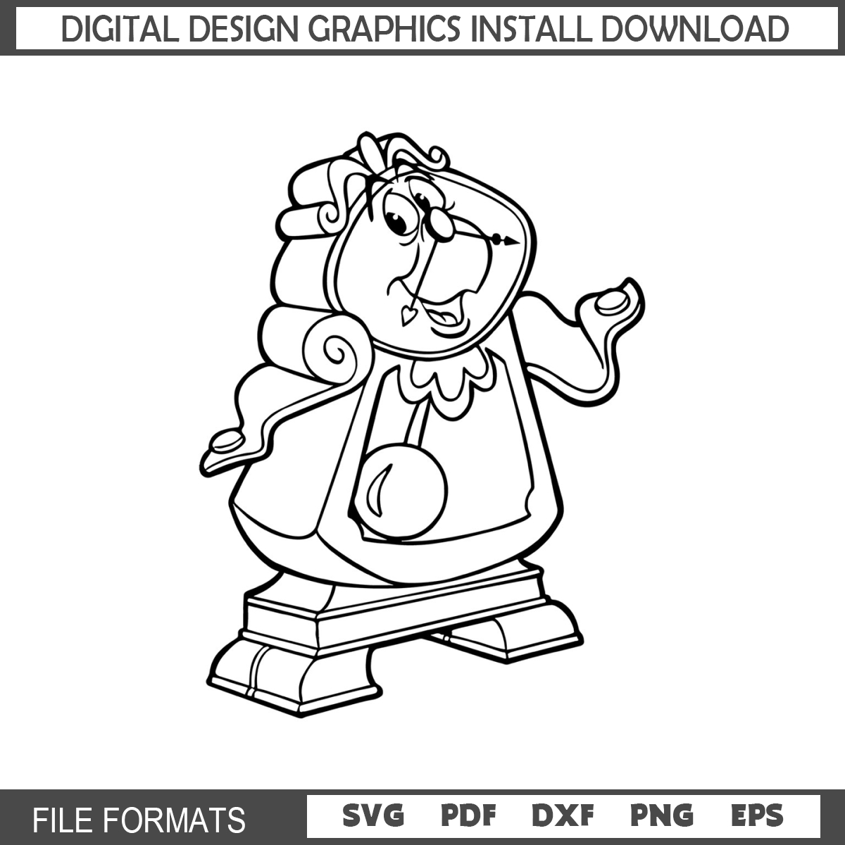 Beauty and The Beast Cogsworth Disney Character SVG | Inspire Uplift