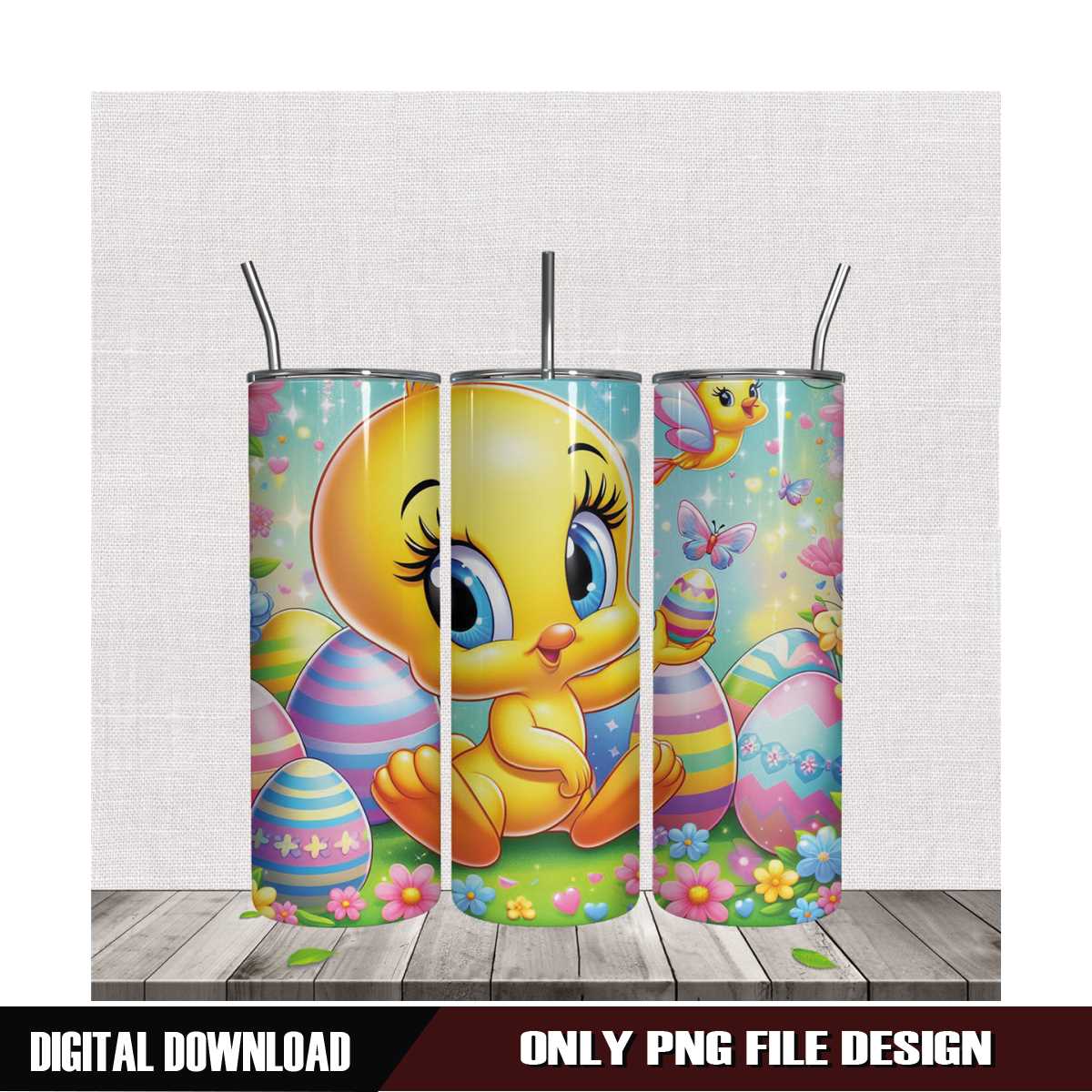 Chibi Tweety Bird Happy Easter Eggs Tumbler Wrap PNG | Inspire Uplift