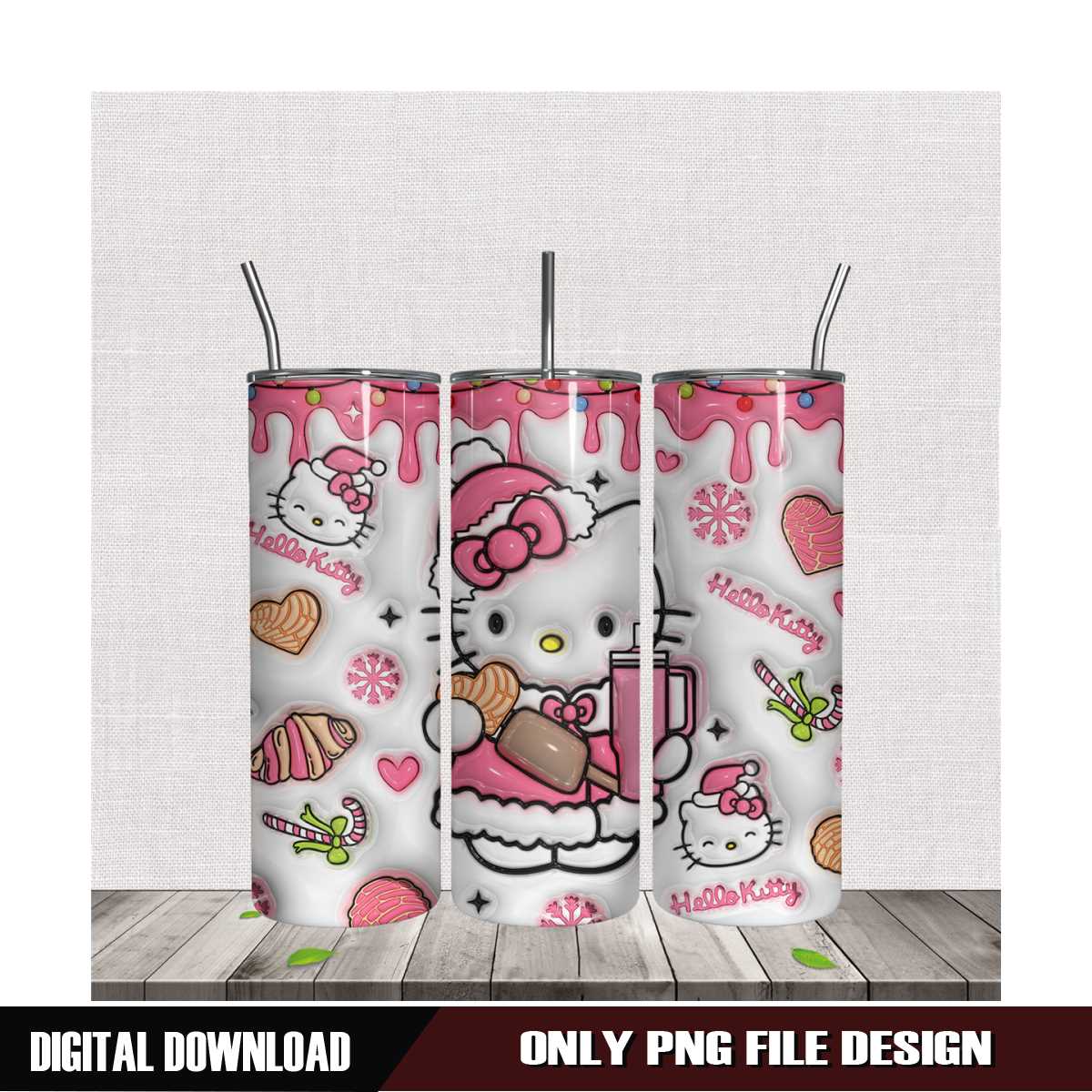 3D Inflated Kitty Boujee Christmas Tumbler Wrap PNG | Inspire Uplift