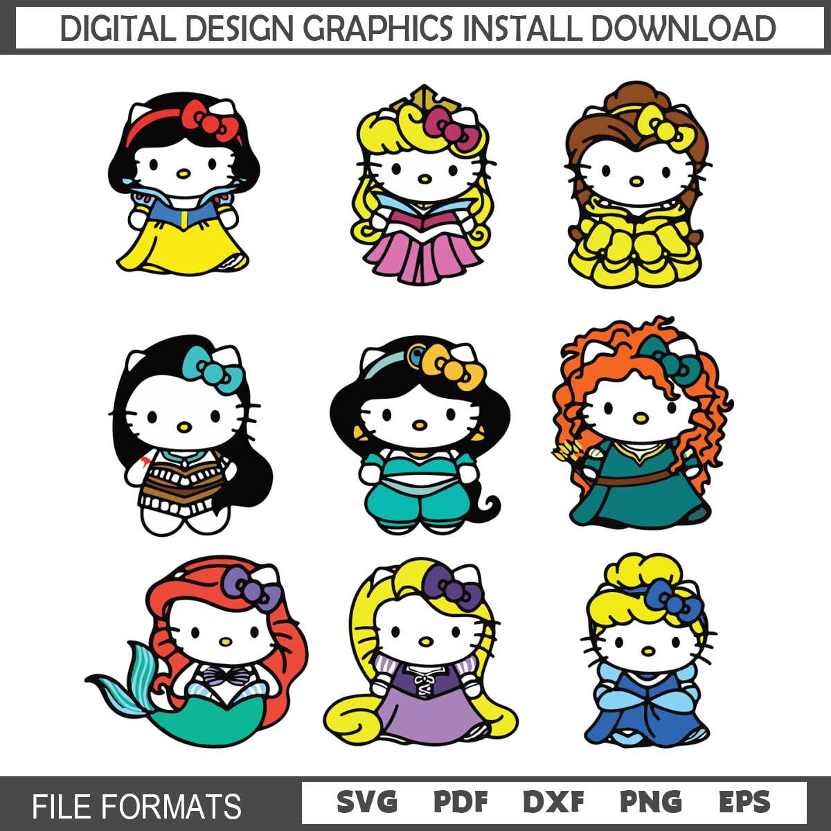 Hello Kitty Disney Princess Svg, Hello Kitty Svg, Ariel Svg, | Inspire ...