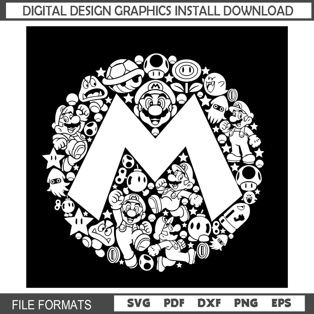 Super Mario M Circle Icon Emblem Mosaic Style Mario Kart SVG | Inspire ...