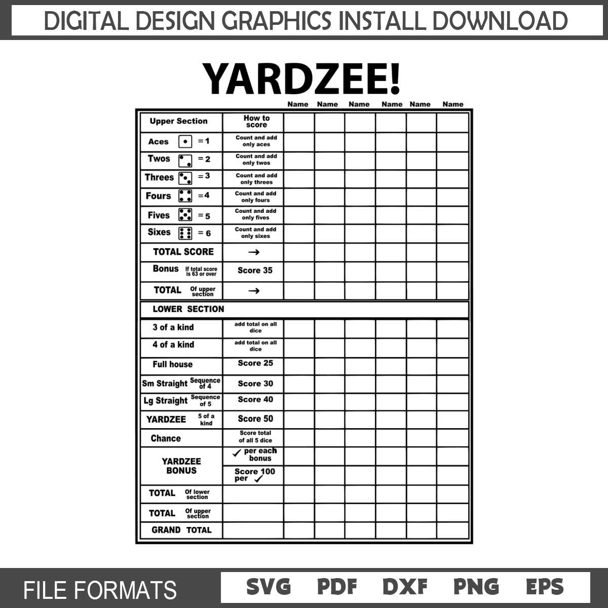 YARDZEE SCORE CARD Svg, Yardzee scorecard svg files, Yardzee | Inspire ...