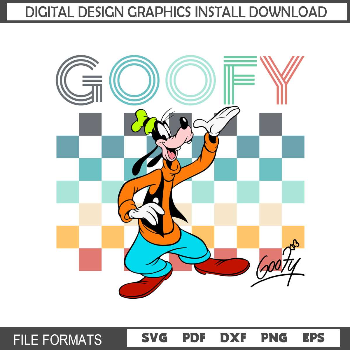 Checkered Goofy Dog Disney Signature SVG | Inspire Uplift