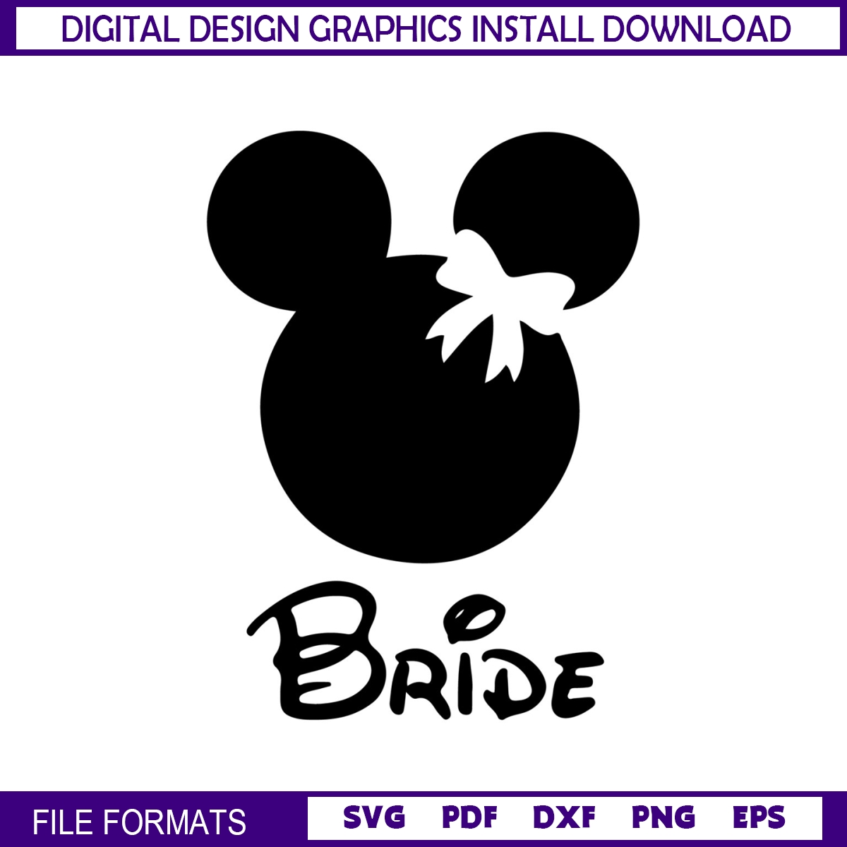 Disney Bride Minnie Mouse Head Wedding Silhouette SVG | Inspire Uplift