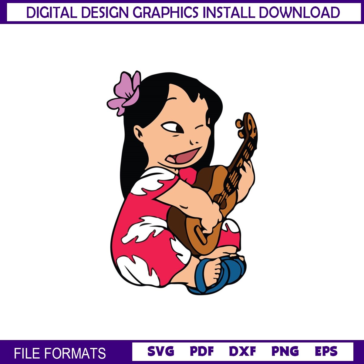 Disney Princess Lilo Guitar Singing Clipart SVG - Inspire Uplift
