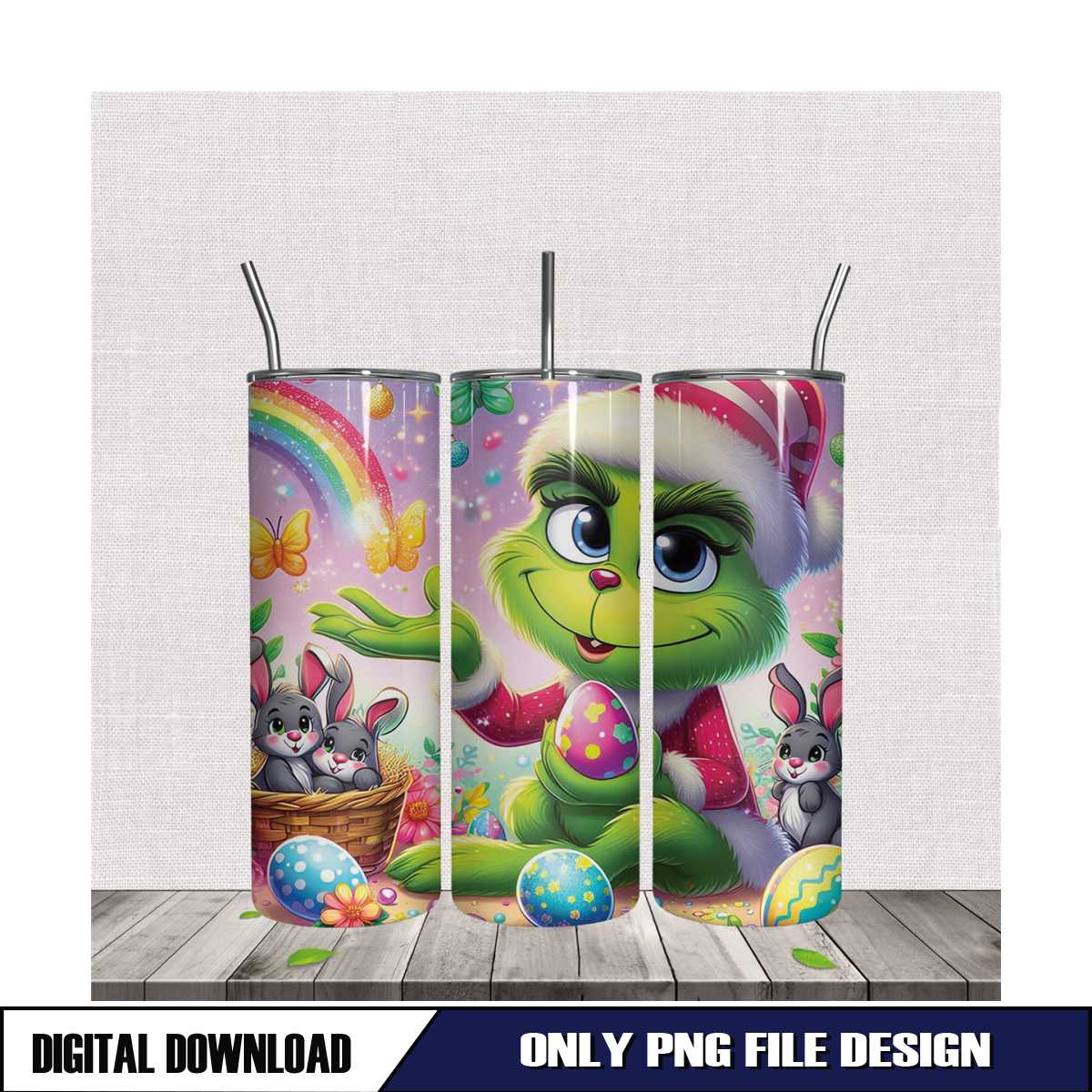 Santa Grinch Easter Bunny Tumbler Wrap PNG | Inspire Uplift