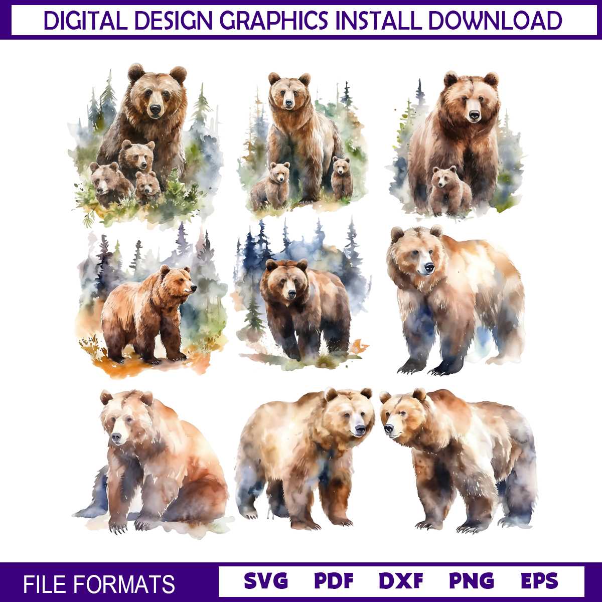 Grizzly Bear Watercolor Clipart, Grizzly Bear Cute Clip Art, | Inspire ...