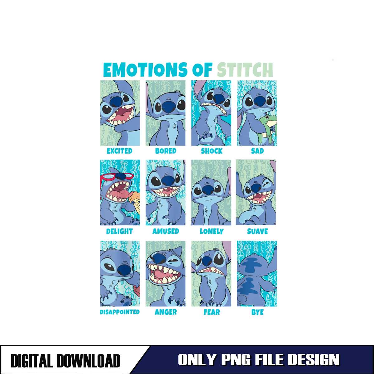 Disney 12 Emotions Of Stitch PNG - Inspire Uplift