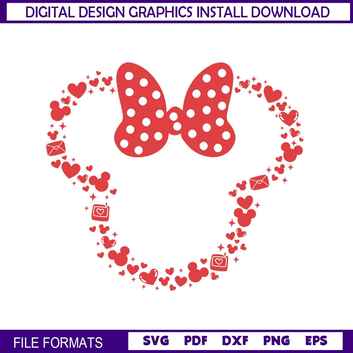 Disney Minnie Head Valentines Heart Doodle SVG | Inspire Uplift