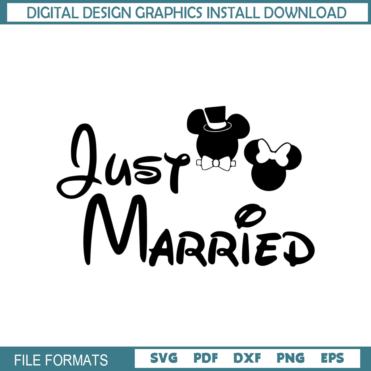 Just Married Disney Bride Groom Mouse Wedding SVG | Inspire Uplift