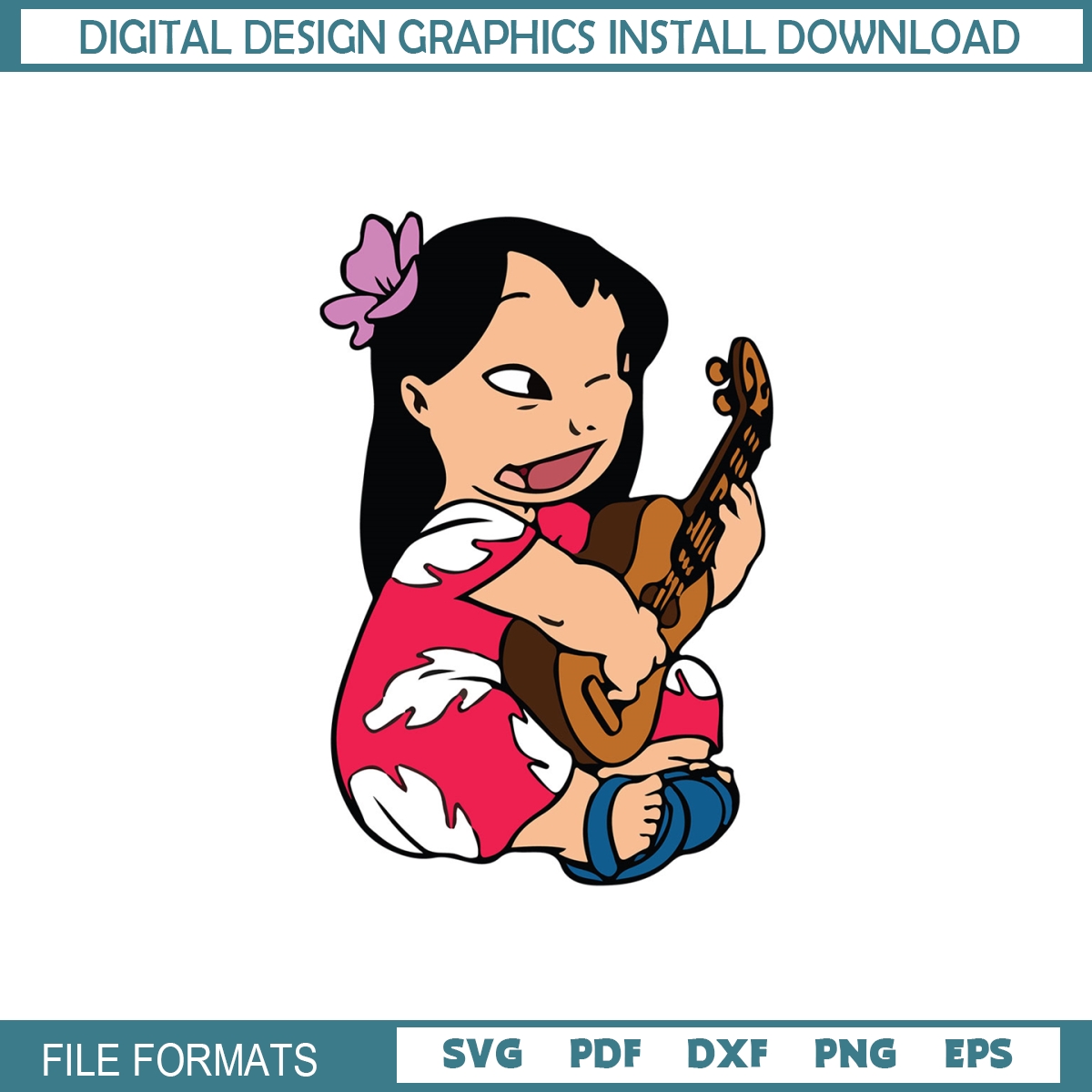 Disney Princess Lilo Guitar Singing Clipart SVG | Inspire Uplift