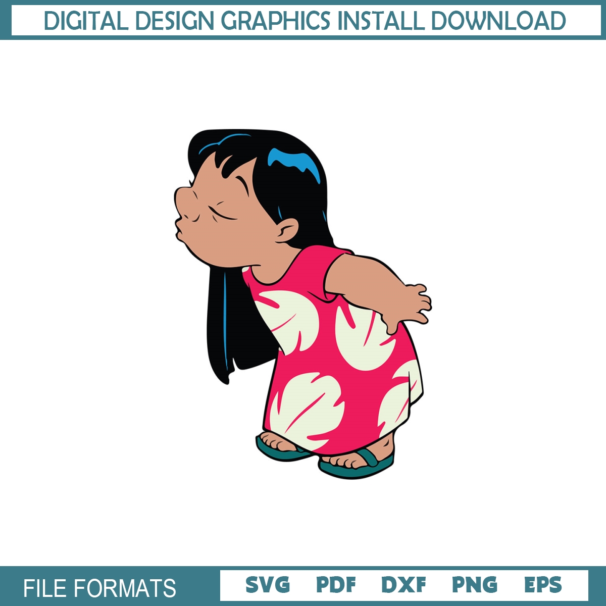 Disney Cartoon Princess Lilo Pelekai Kissing SVG | Inspire Uplift