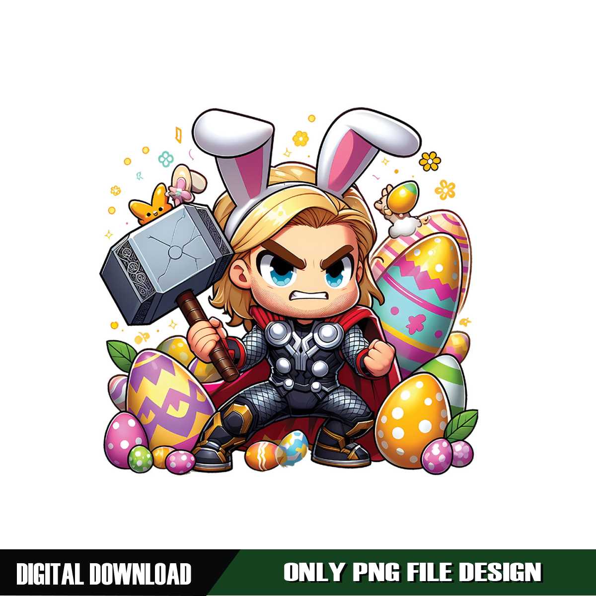 Bunny Ears Angry Chibi Thor Happy Easter PNG | Inspire Uplift